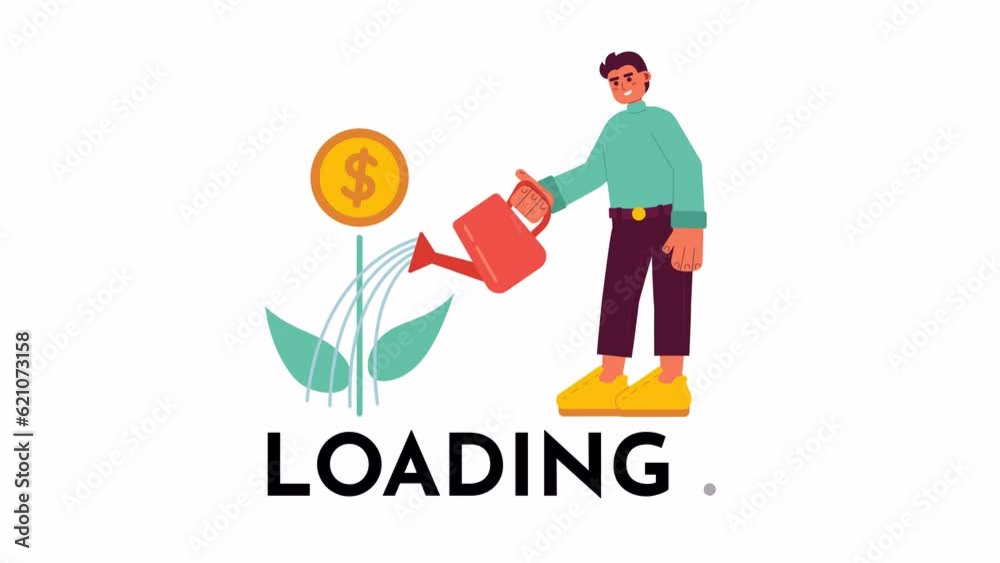 Business investment growth 2D loading animation. Businessman watering ...