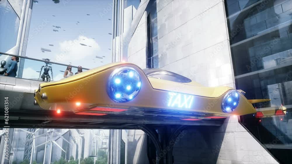 Futuristic city. 3d people and robots. Future concept. Realistic 4k ...