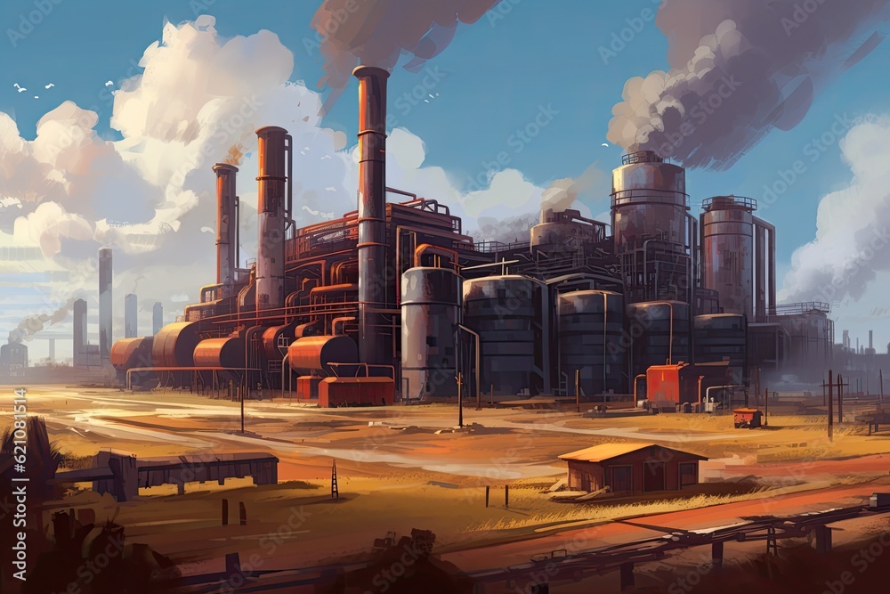 Rural factories and the industrial sector are shown. Animated flat ...