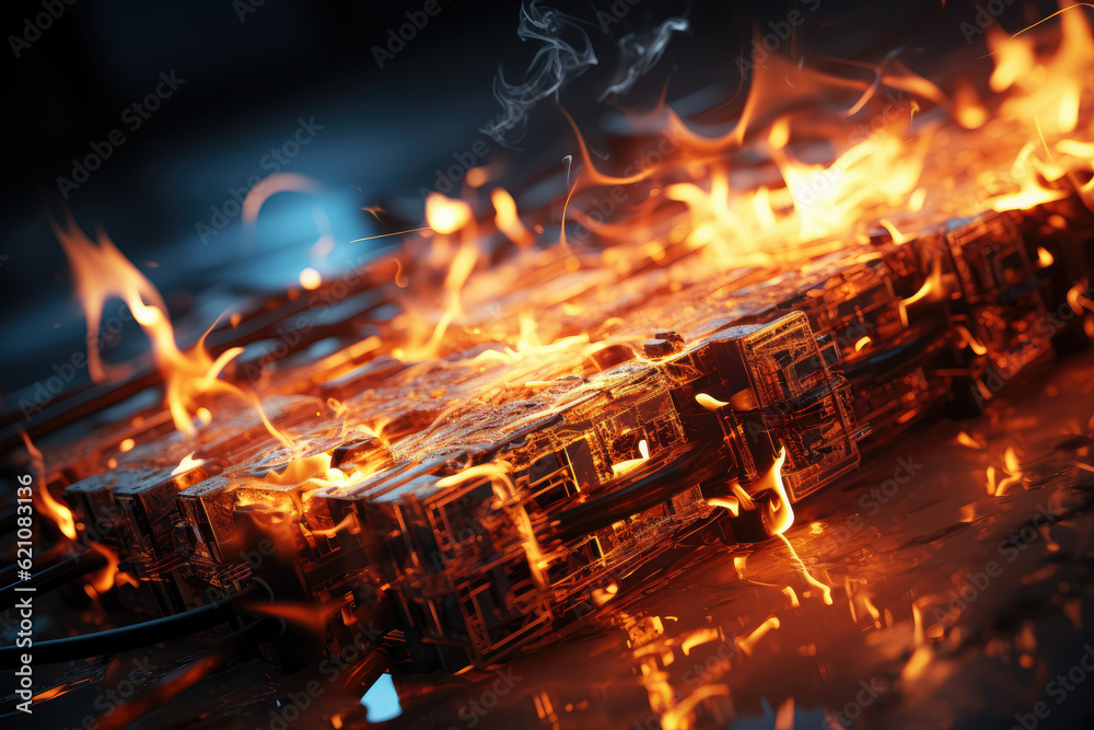 Showcasing sparks exploding between electrical cables, symbolizing the ...