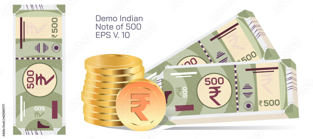 Indian currency vector, demo notes illustration, different types of ...
