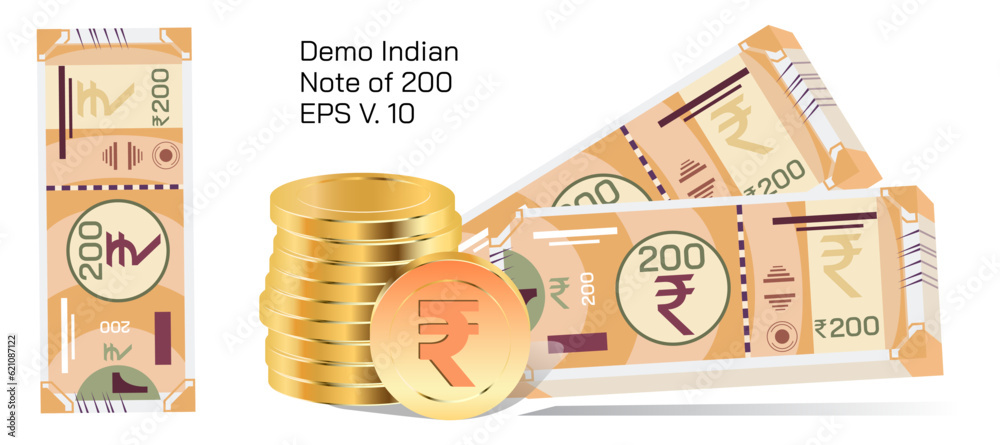 Indian currency vector, demo notes illustration, different types of ...