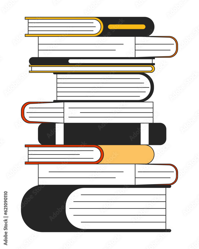 Stack of books flat line color isolated vector object. Editable clip ...