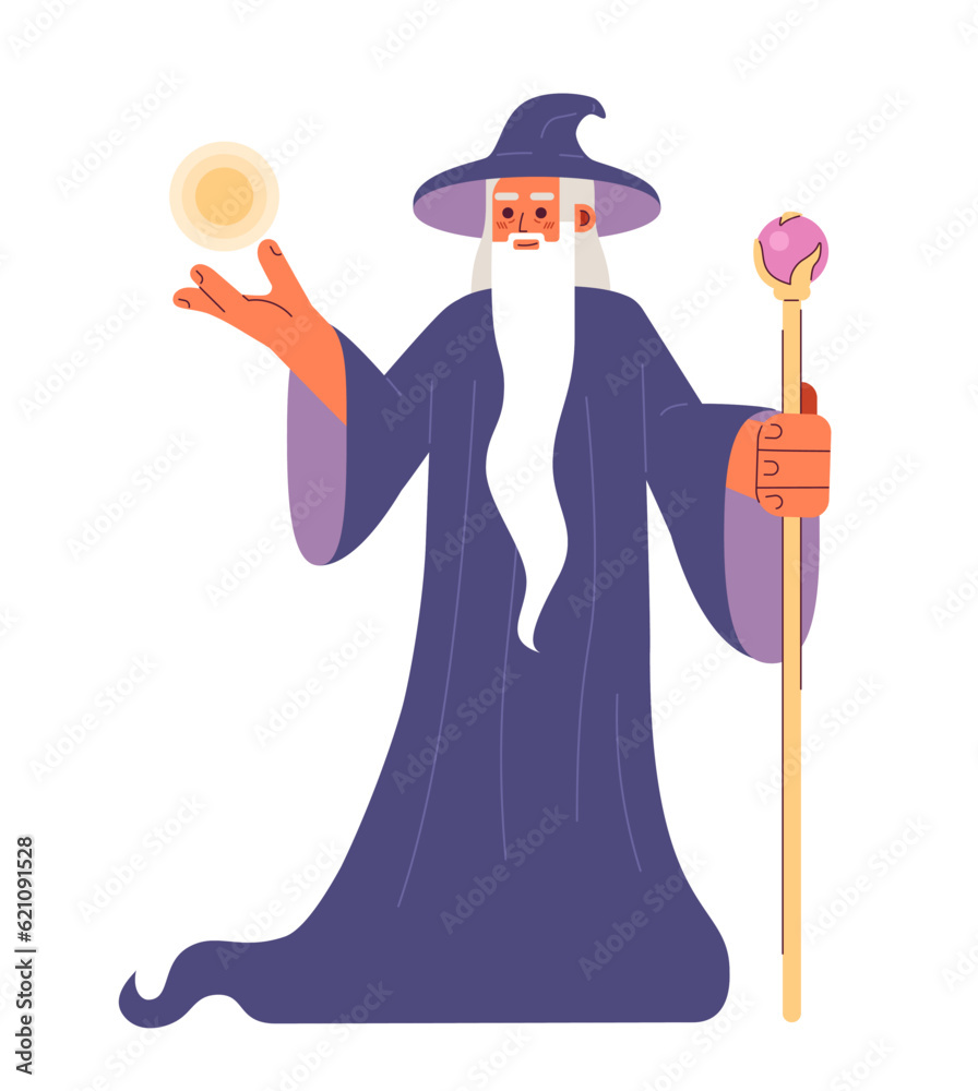 Wizard with magic powers semi flat color vector character. Editable ...