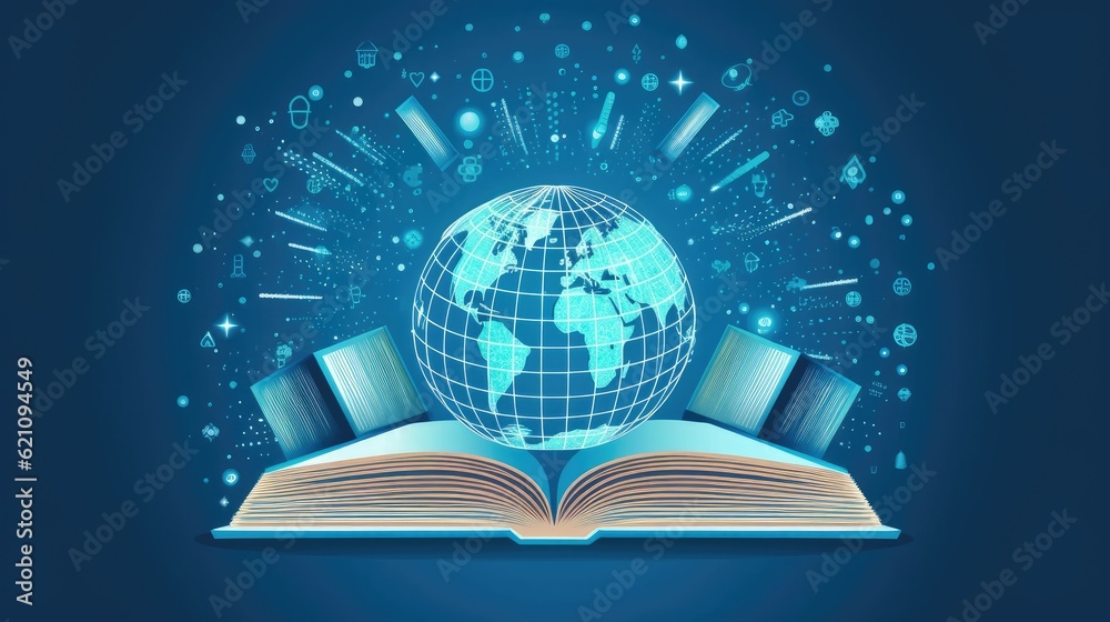 On a sky blue backdrop, this scientific knowledge learning banner ... On a sky blue backdrop, this scientific knowledge learning banner ...
