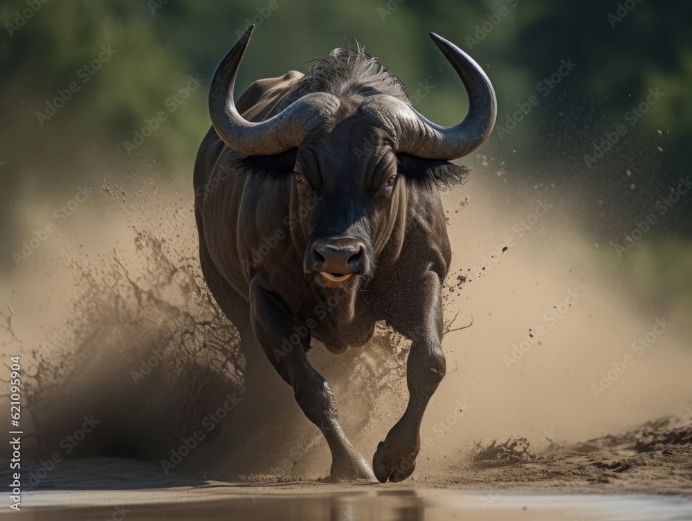 buffalo running on a dirt road Stock Illustration | Adobe Stock