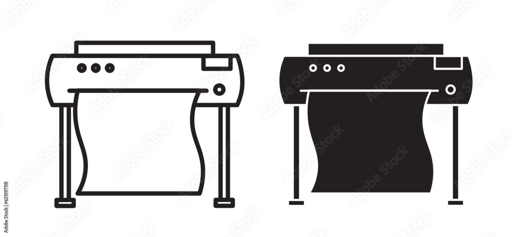 Large digital banner plotter printer icon set. Poster roll printing ...