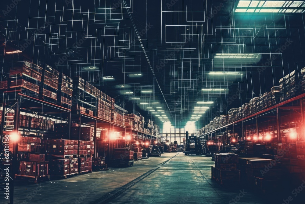 A generic warehouse or storage facilitys layout. Image that has been ...