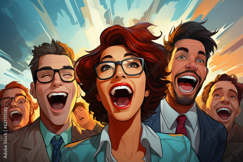 cartoon illustration of Set of diverse people laughing, funny social ...
