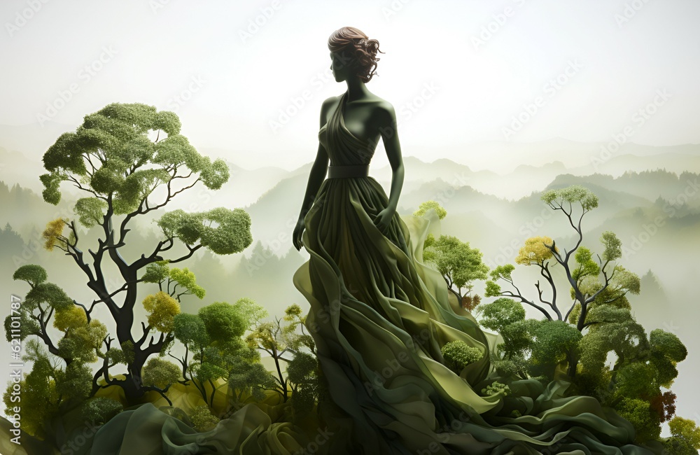 nature in the form of a woman, a pattern of leaves and flowers ...