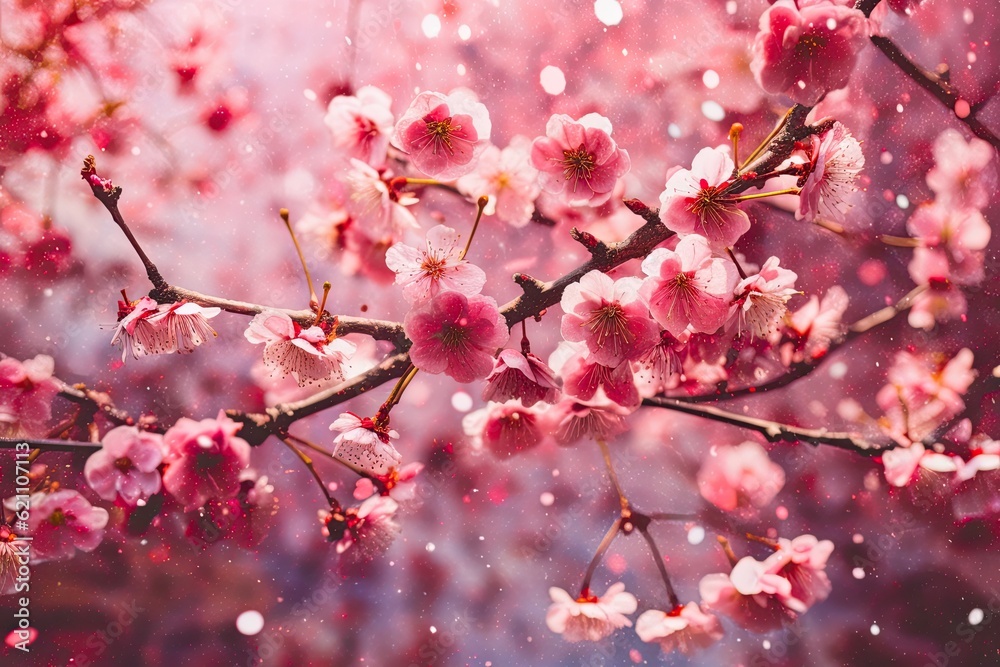 Sakura time, or Hanami. The backdrop of the Sakura is abstract. The ...