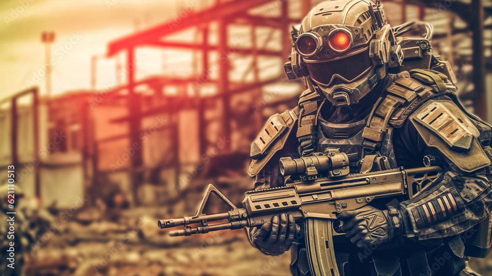 futuristic soldier, soldier in combat suit, hazmat suit, robotic suit ...