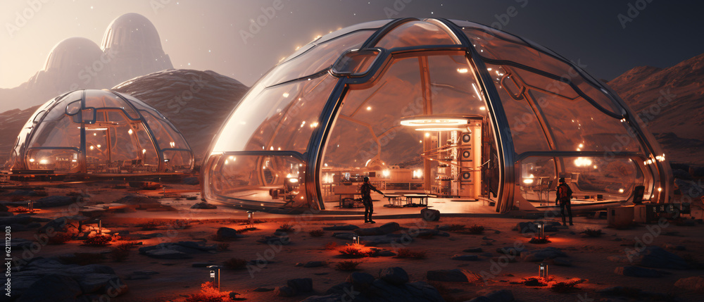 Futuristic big structure in the martian planet, concept art, 3d digital ...