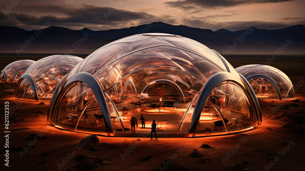 Futuristic big structure in the martian planet, concept art, 3d illustration, space station on ...
