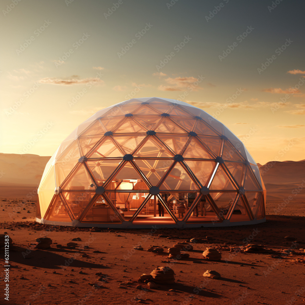 Exploring martian Colony, terraforming, geodesic dome on Mars surface ...