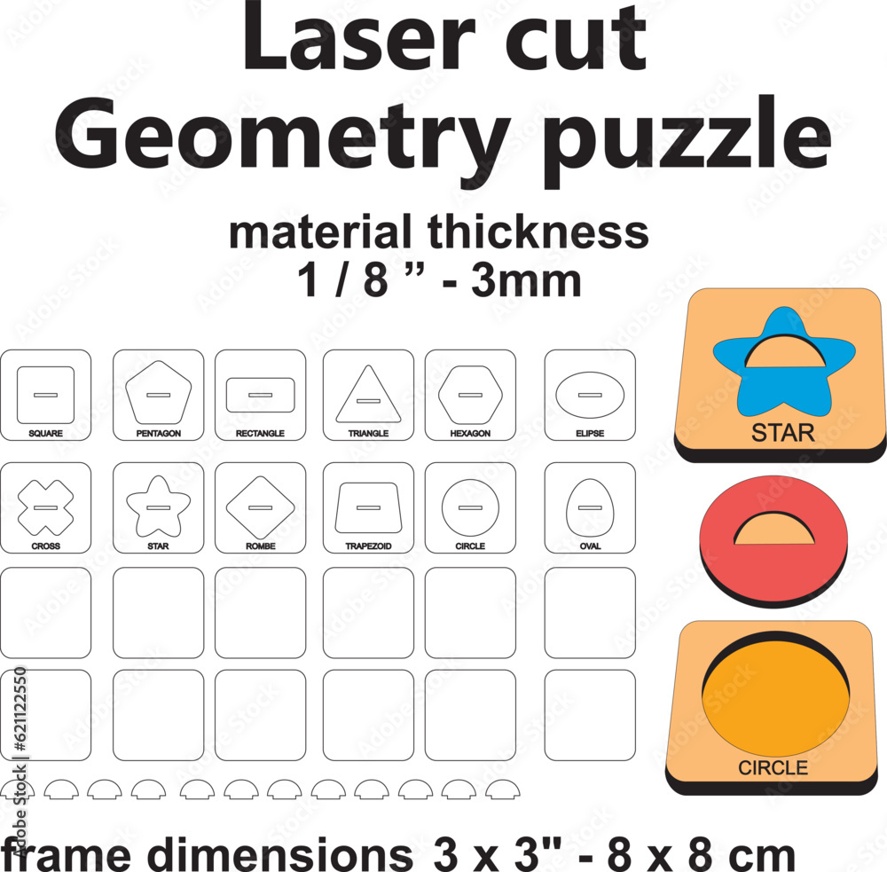 Laser cut Geometry puzzle Montessori school educational materials ...