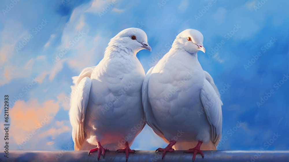 two white doves on a blue sky HD 8K wallpaper Stock Photographic Image Stock Illustration ...