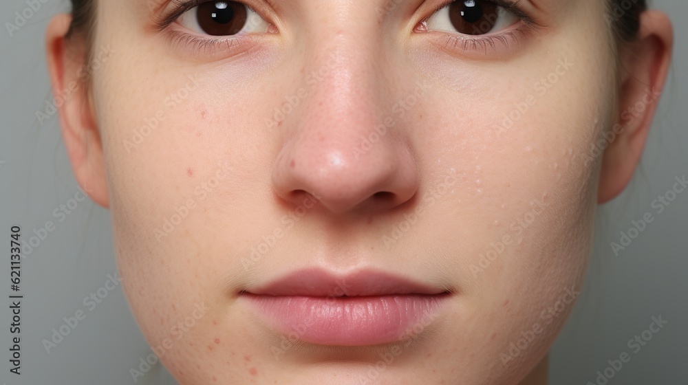 Woman With Acne Skin Problem With Hormonal Acne Close Up Hormonal