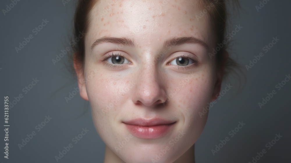 Woman With Acne Skin Problem With Hormonal Acne Close Up Hormonal