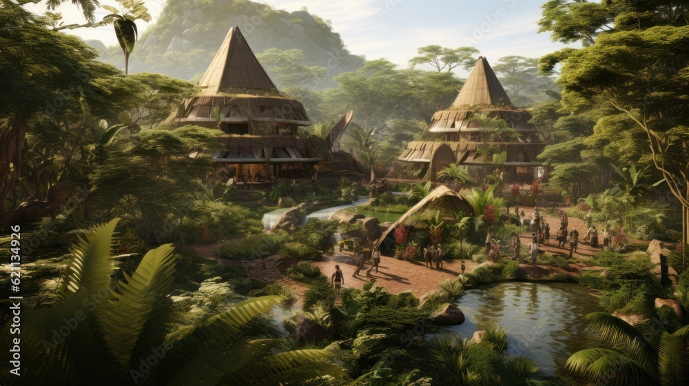 World inspired by the Amazon rainforest, with lush greenery, exotic ...