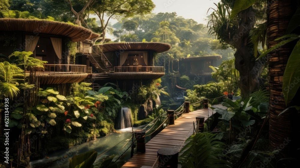 World inspired by the Amazon rainforest, with lush greenery, exotic ...