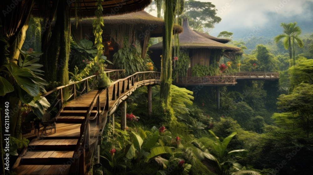 World inspired by the Amazon rainforest, with lush greenery, exotic ...