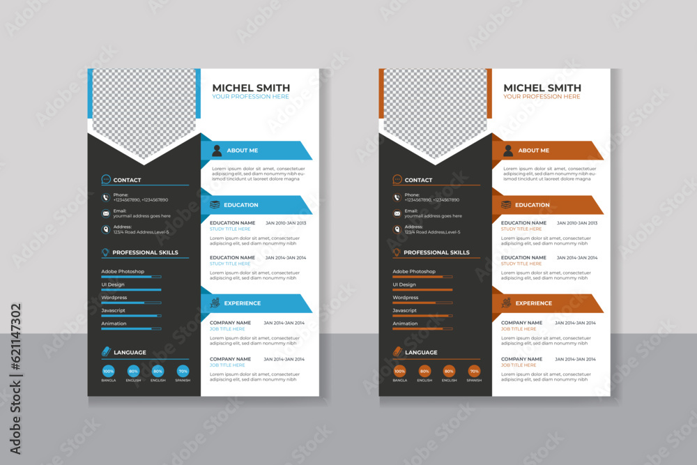Professional CV resume template design Stock Vector | Adobe Stock