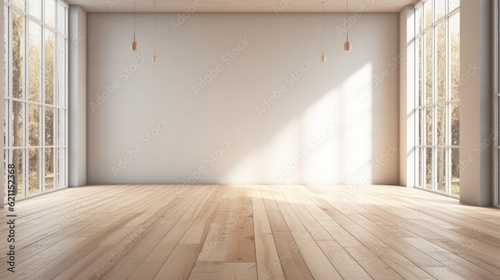 empty home room interior daylight with light shade shadow from big ...