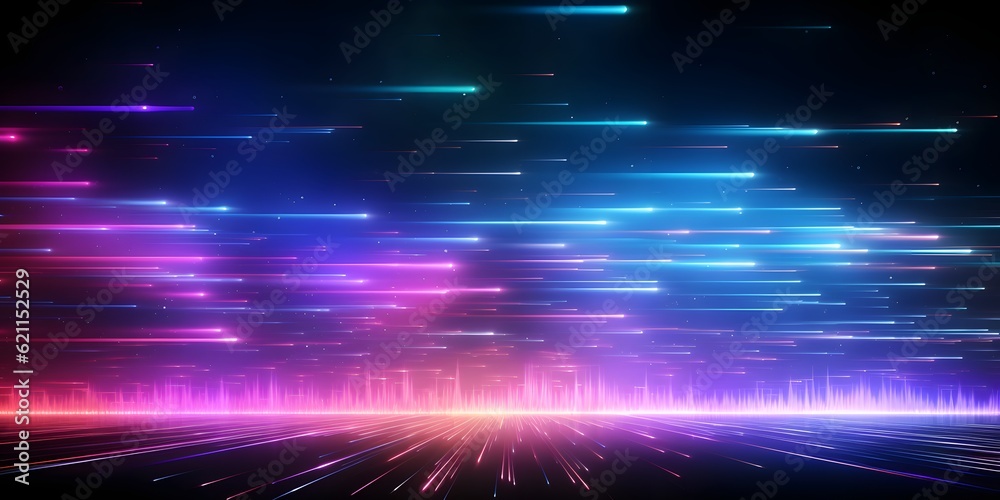abstract neon background. Pink blue glowing lines, speed of light ...