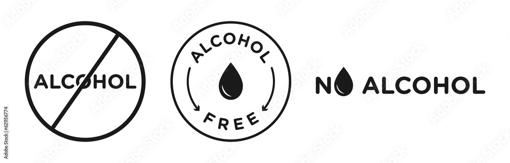 Set alcohol free icon vector. Circle sign no alcohol. Alcohol safe ...