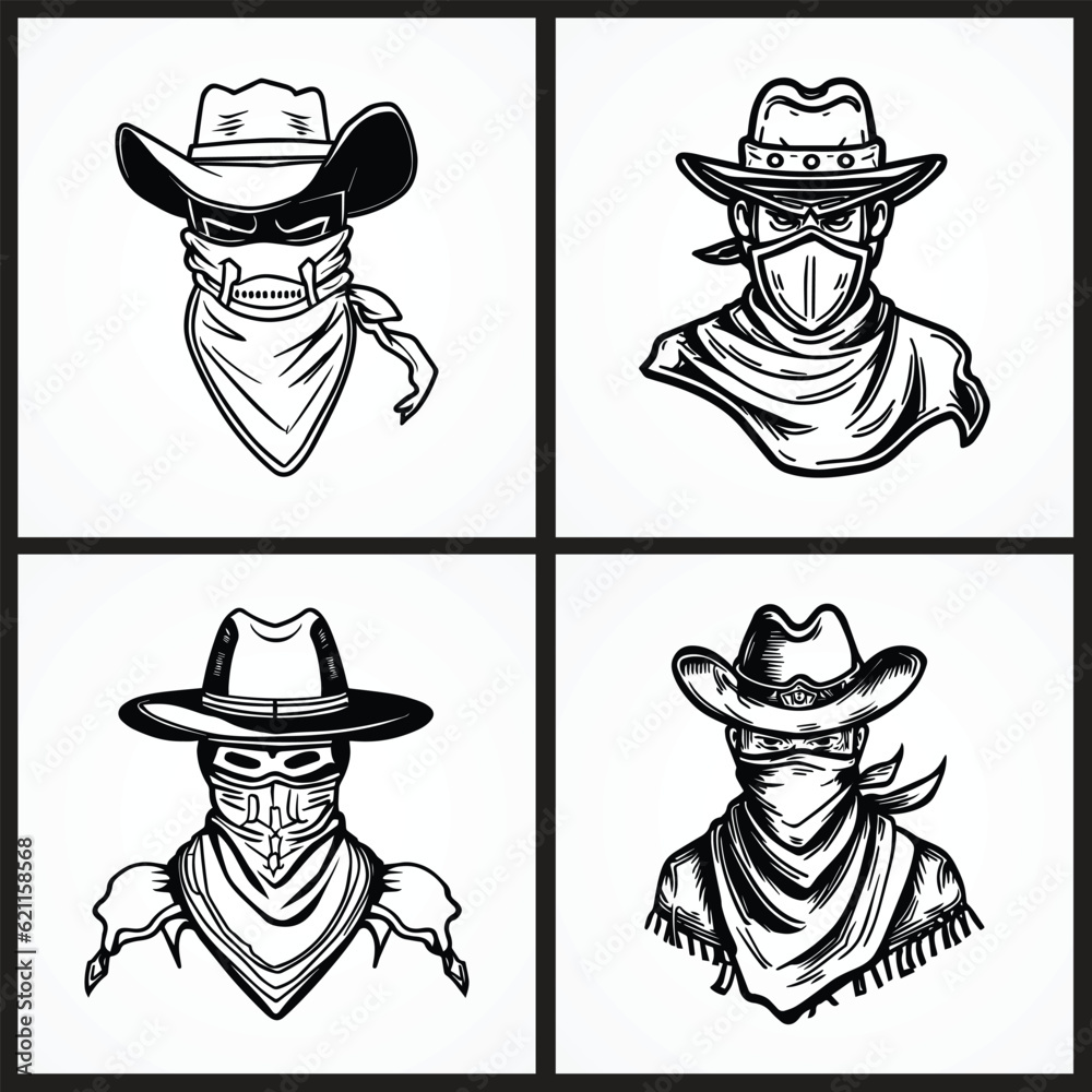 Multipurpose set of vintage type Bandit Cowboy with Scarf Mask ...