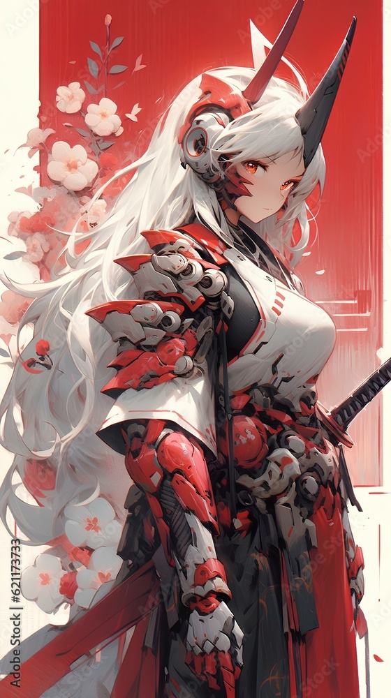 futuristic mecha suit in the sakura style samurai design, anime style ...