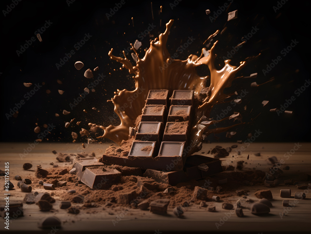 Chocolate bar explosion. Food photography. AI generated Stock ...