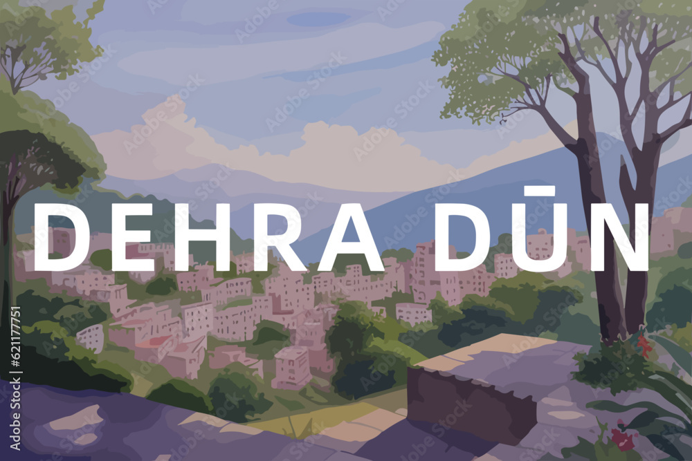 Beautiful watercolor painting of an Indian scene with the name Dehra ...