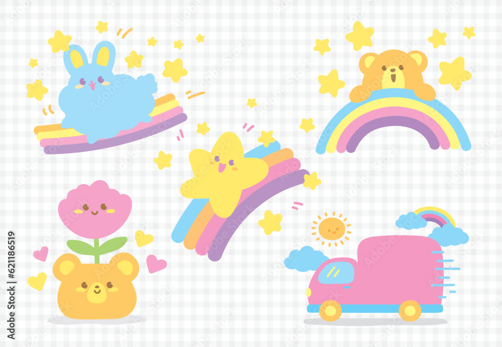 cute happy sweet pastel kawaii cartoon illustration graphic element ...