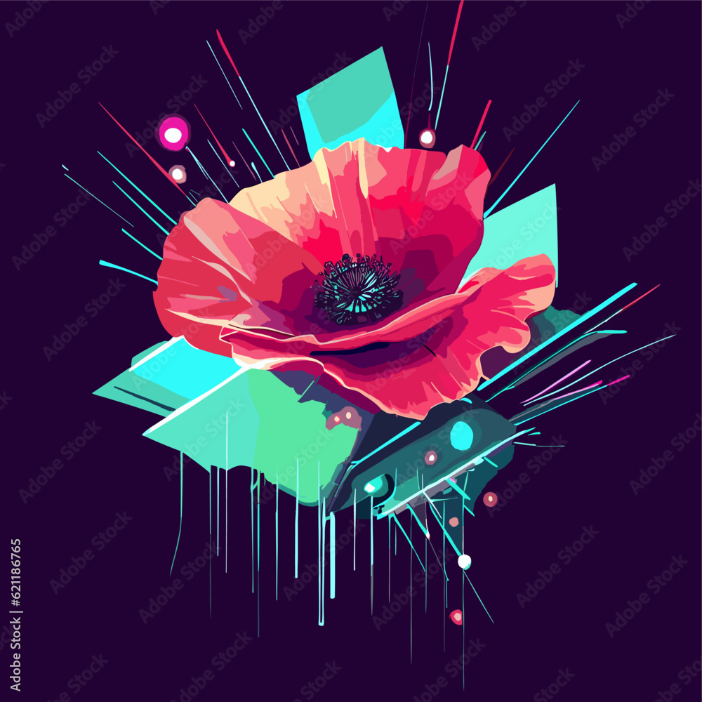 Vector futuristic art wall art, with poppy flower Stock Vector | Adobe ...