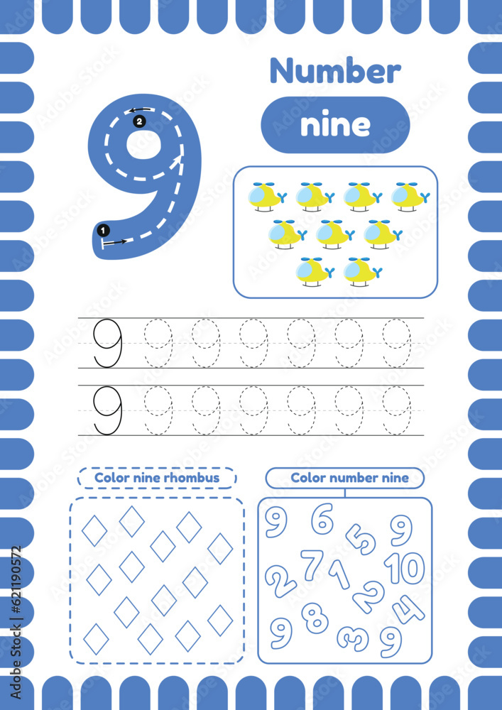 Kida activity pages. Learn numbers. Preschool worksheets. Number nine ...