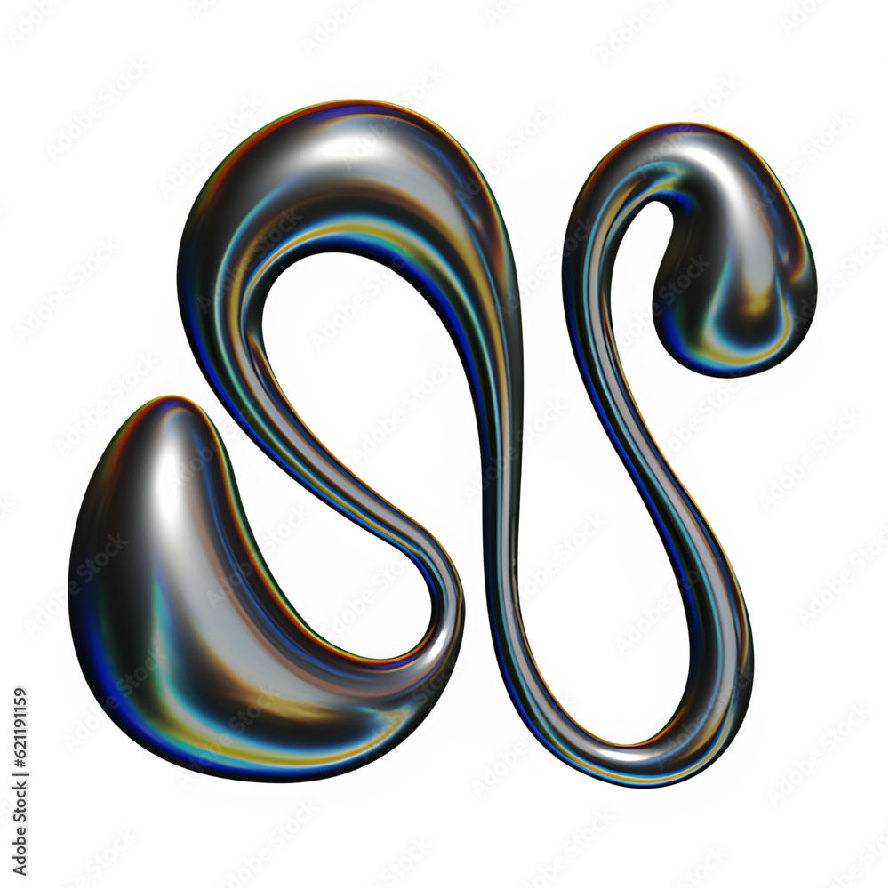 Letter N Liquid Chrome Metal, 3d Realistic Futuristic Font Melted Stock ...