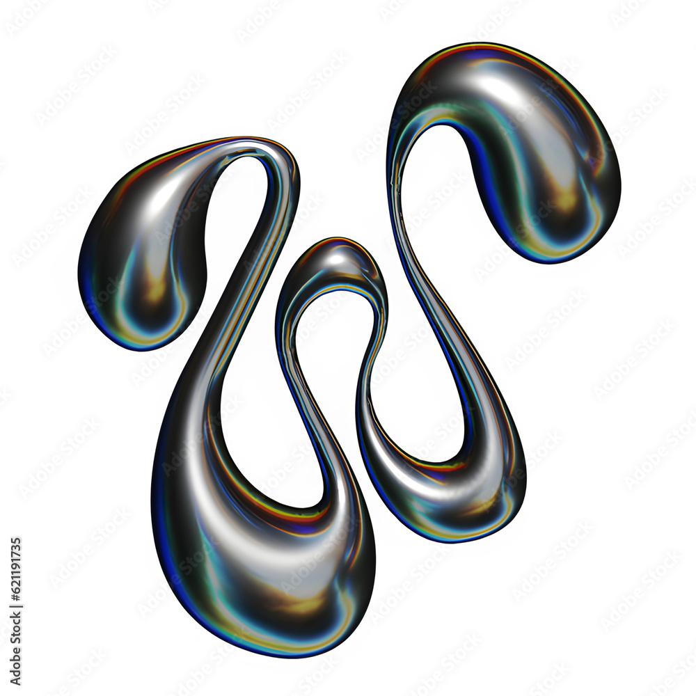 Letter W Liquid Chrome Metal, 3d Realistic Futuristic Font Melted Stock ...