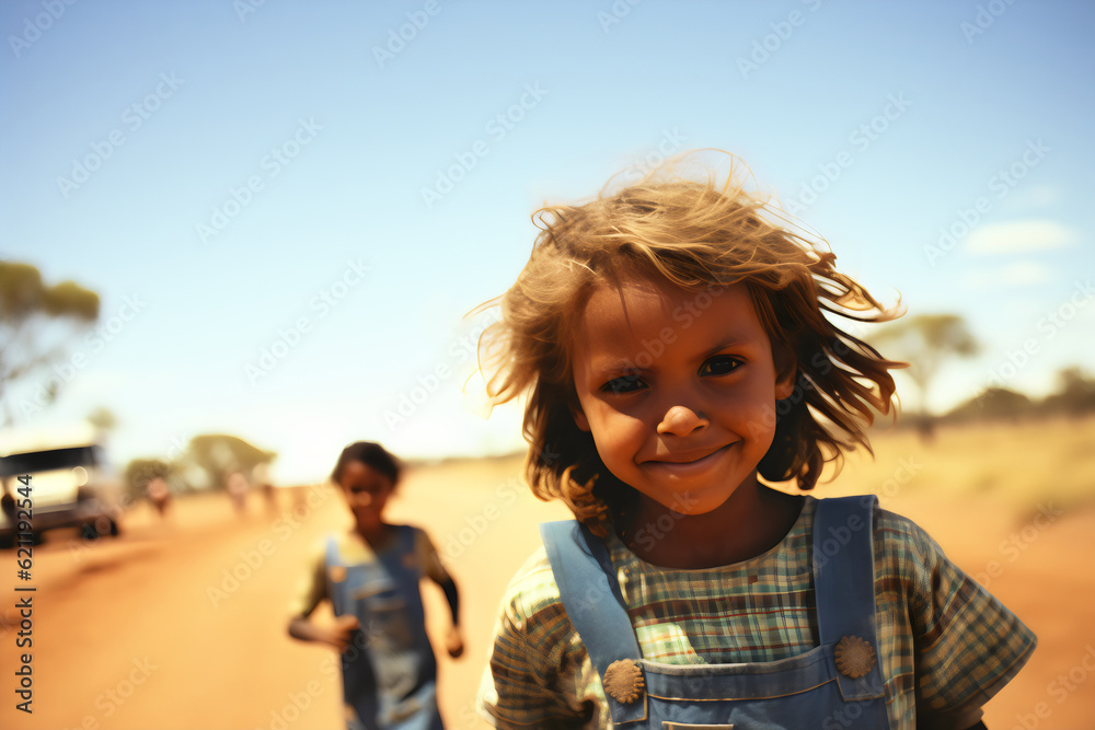 indigenous kids playing in outback desert sunshine, lomo photograph ...