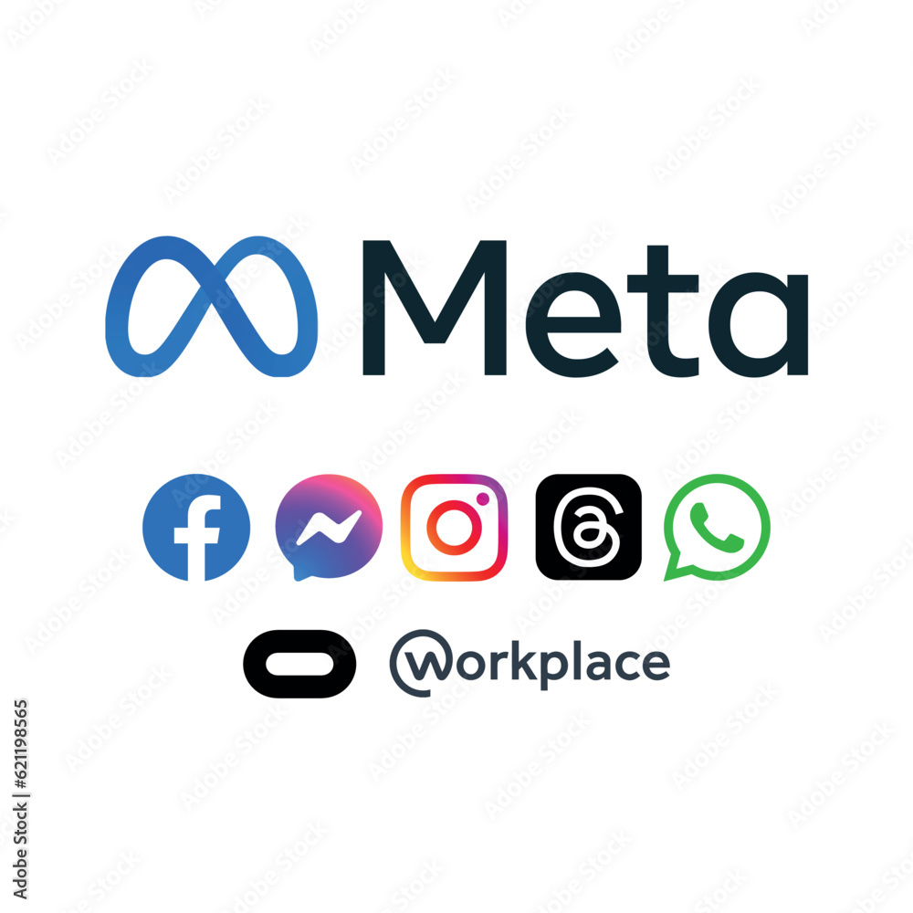 Meta apps social media icons set logos facebook, instagram, threads ...