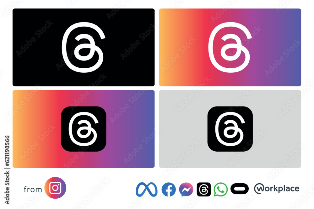 Threads, social media icons set logos facebook, instagram, messenger ...