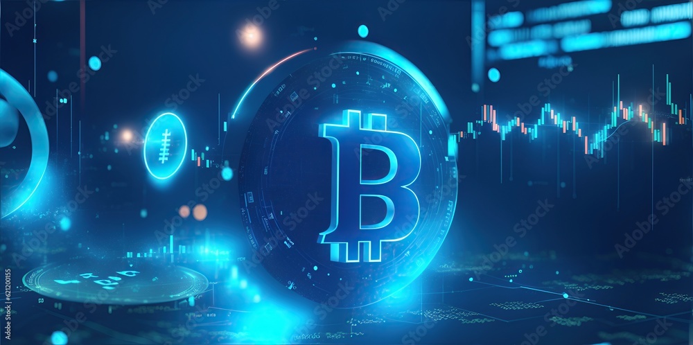 Wallpaper with abstract blue background and bitcoin. Stock Illustration ...