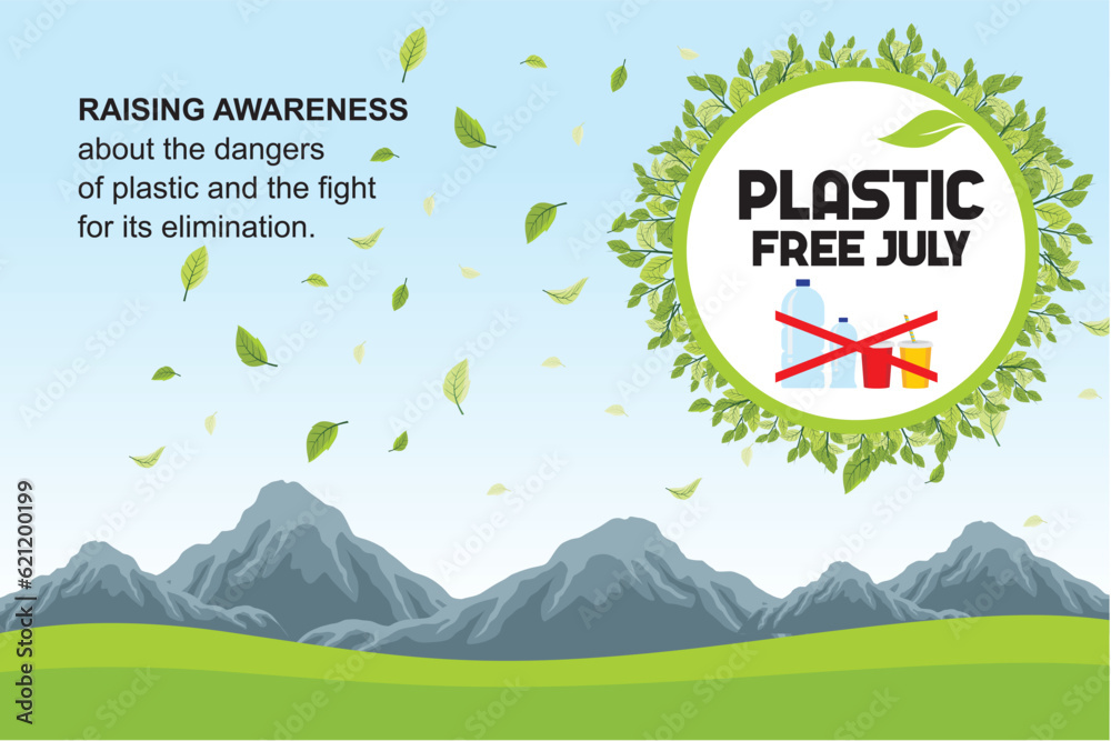 Plastic free july background banner poster and card design template ...