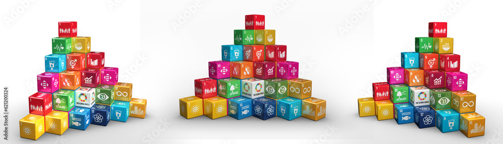 ภาพประกอบสต็อก Sustainable Development global goals blocks. Pyramid of ...