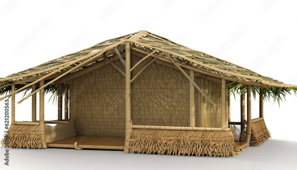 A bamboo house with white background, wooden construction, house, home ...