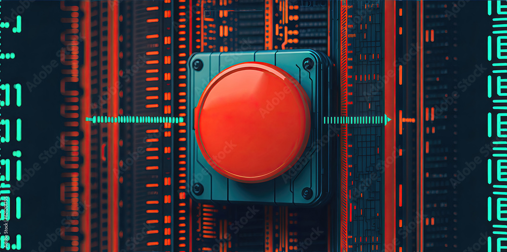Red emergency stop button on a technical background. Stock Illustration ...