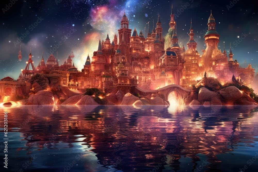 A time-lapse capture of the castle under a starry night sky, with the ...