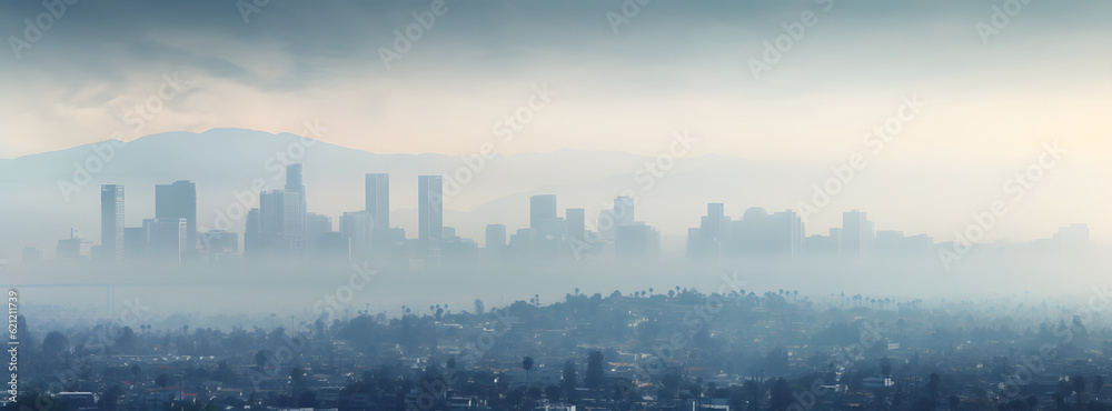 Smog City panoramic view, skyscape that shows smog and polluted air ...
