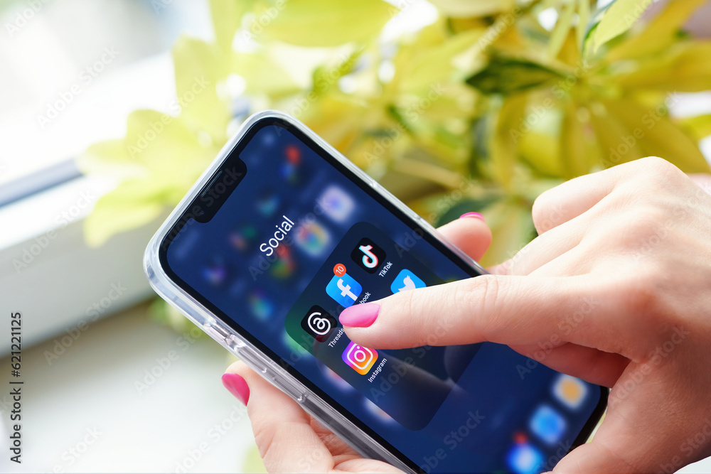 Moscow, Russia, 08-07-2023: Threads app icon on smartphone screen with ...